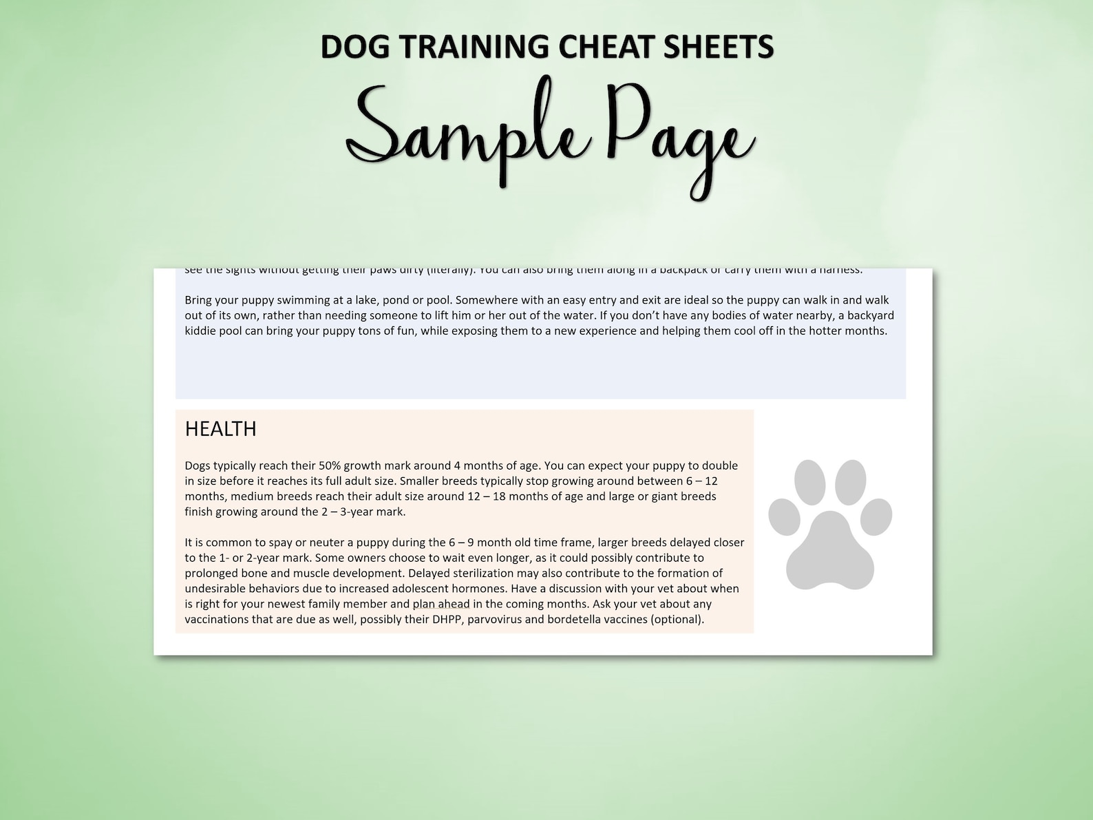 Editable Dog Training Cheat Sheets | Puppy Training Guide for 8 Weeks ...