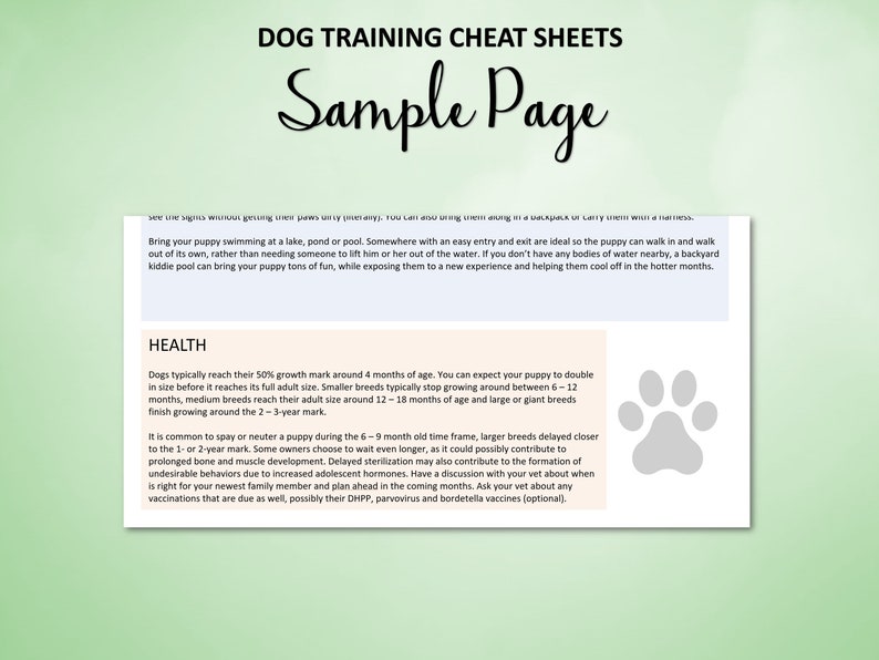 Editable Dog Training Cheat Sheets | Puppy Training Guide for 8 Weeks ...