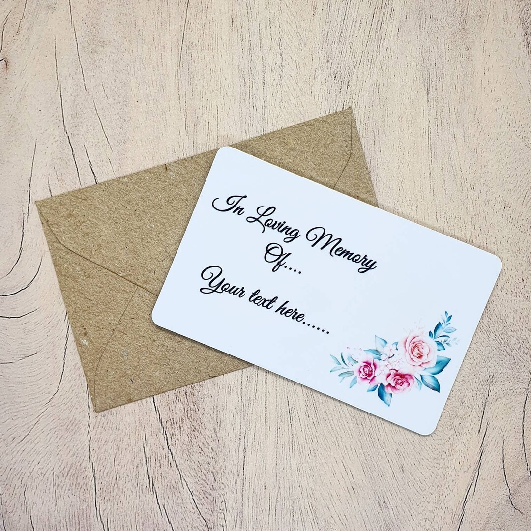 In Loving Memory Personalised Keepsake Card Funeral Flowers PVC Message ...