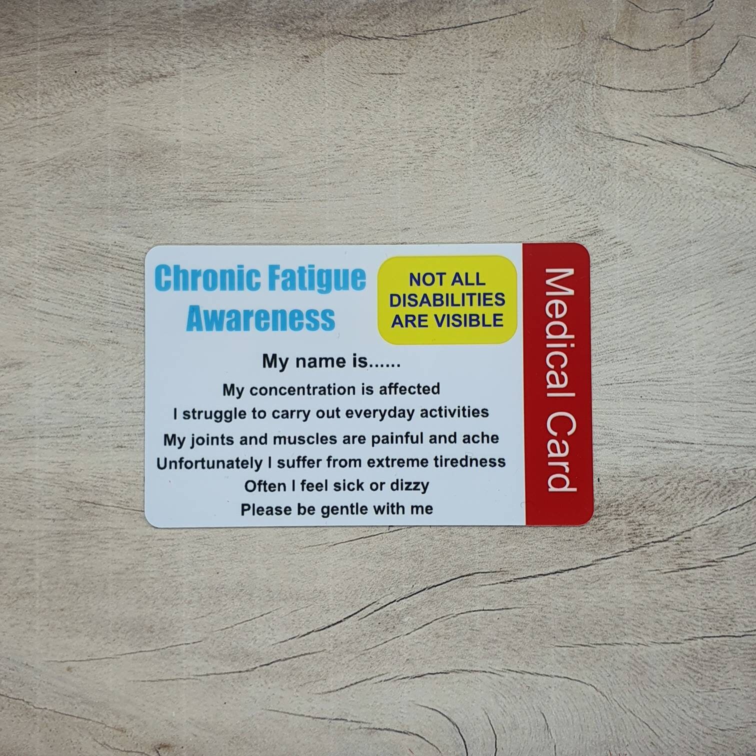 Chronic Fatigue CFS Awareness PVC Medical Card Personalised - Etsy UK