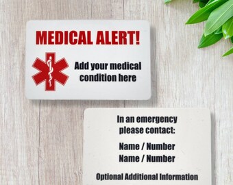 Medical Alert Identification Card, Thick 400lb Card Stock MYIDCARD - Etsy