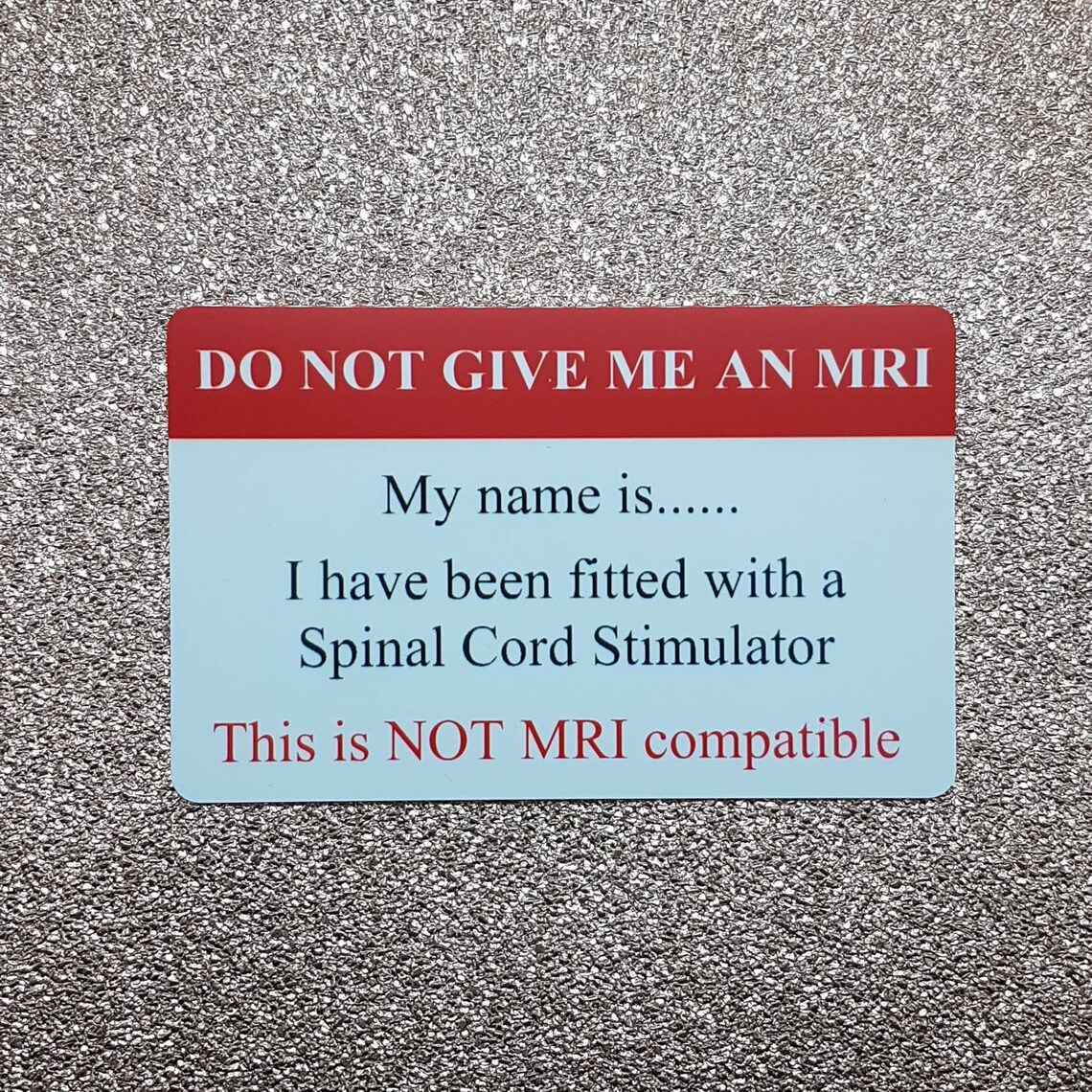 No MRI Scans MRI Incompatible Medical Card Spinal Cord | Etsy UK