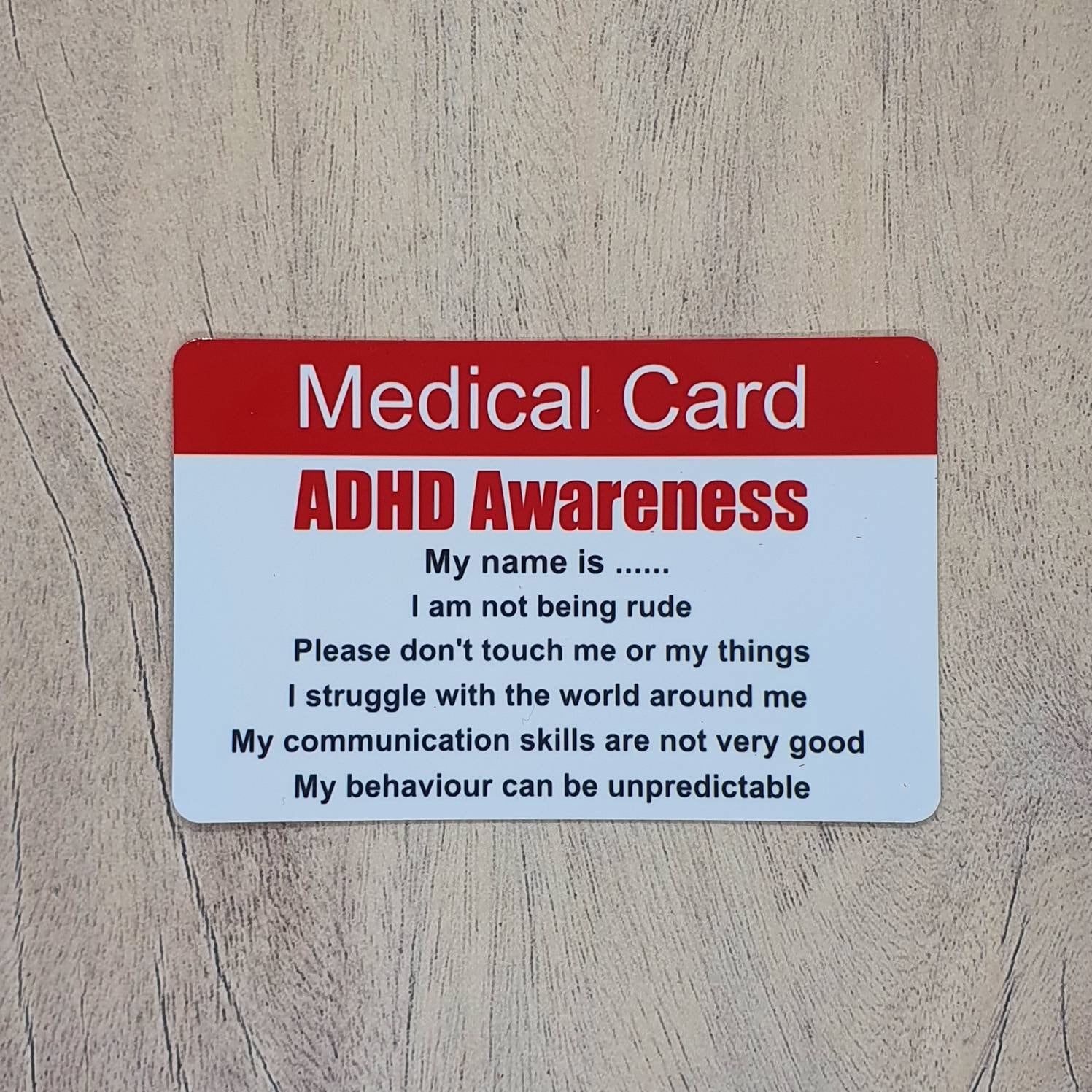 ADHD Awareness Medical Card Personalised Disability | Etsy Australia