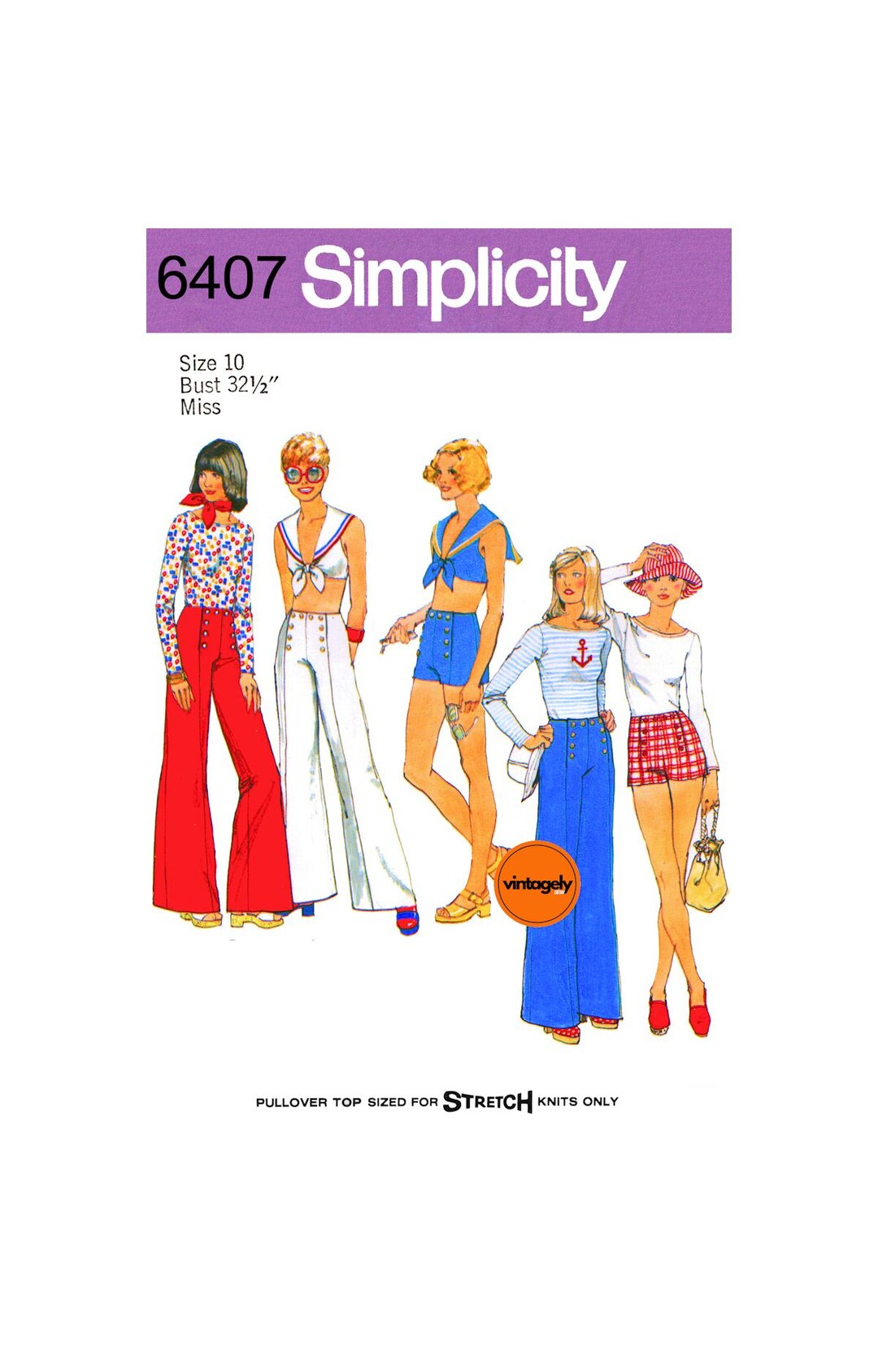 70s Sailor Tops, Wide Leg Pants and Shorts, Bust 32.5 (83 Cm ...