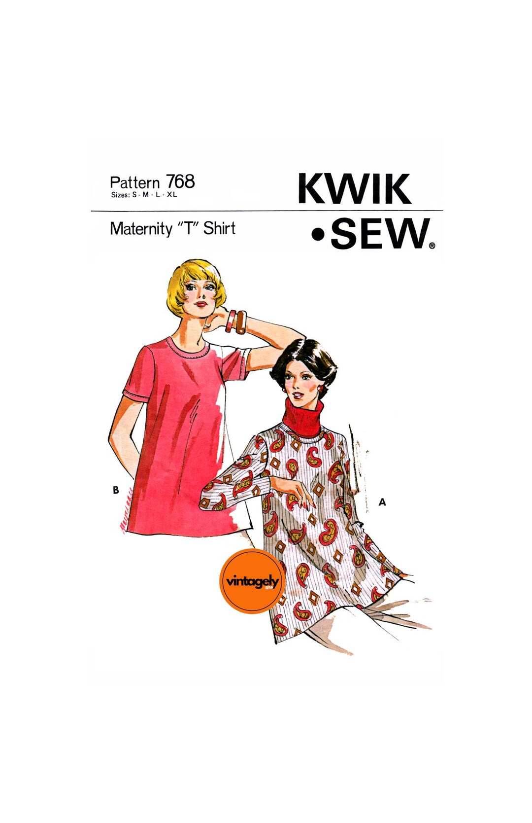 70s Maternity T-shirt With Long or Short Sleeves, Bust 32.5 (83 Cm) to ...
