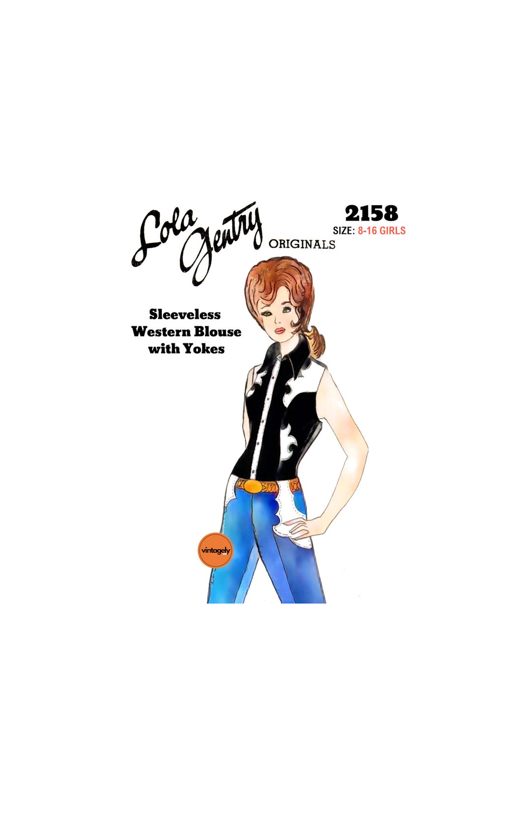 60s Sleeveless Western Blouse With Yokes, Size 8-16 Girls, Lola Gentry ...