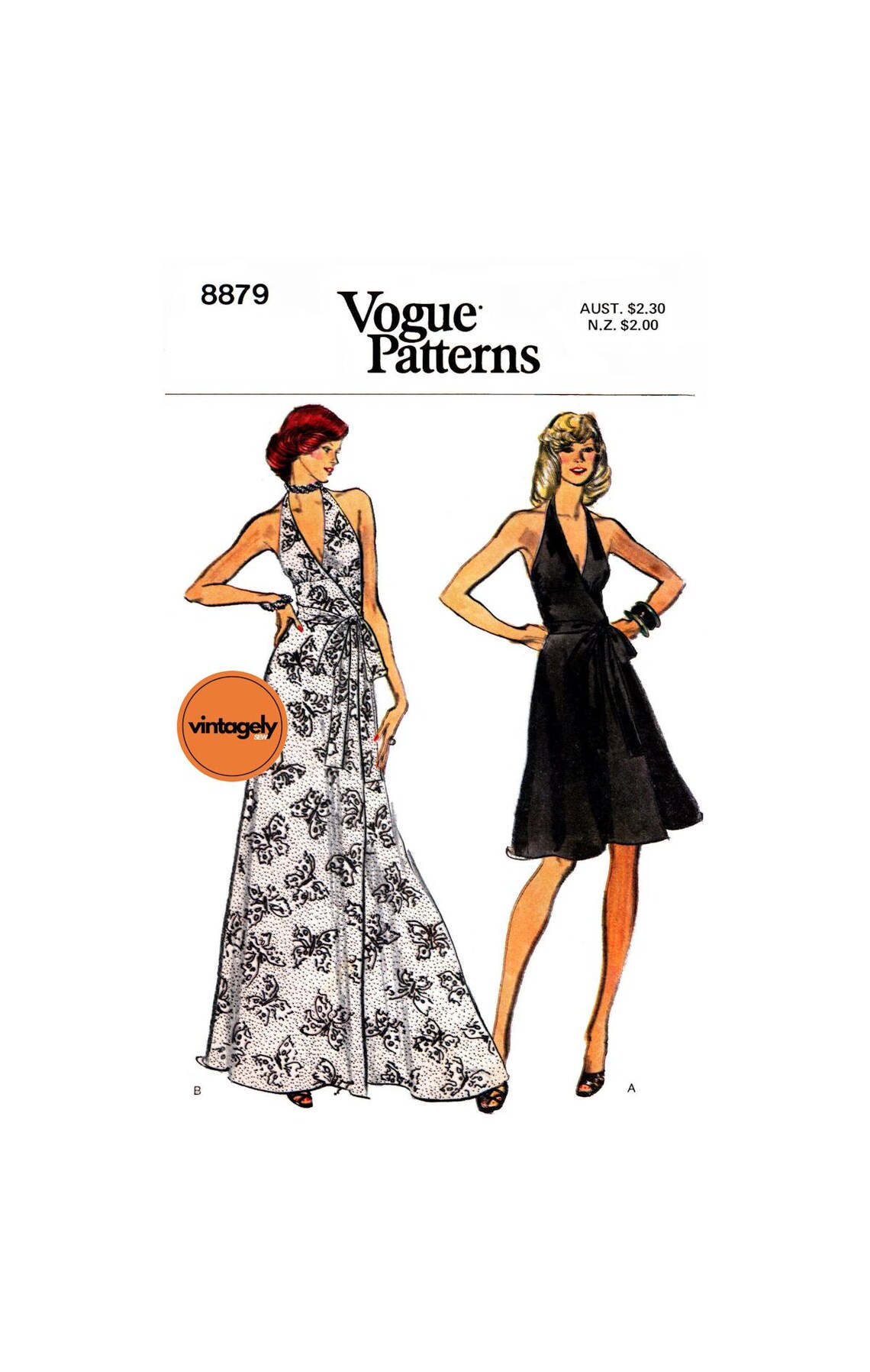 70s Wrapped, Halter Neck Evening Dress in Two Lengths, Bust 32.5 (83 Cm ...