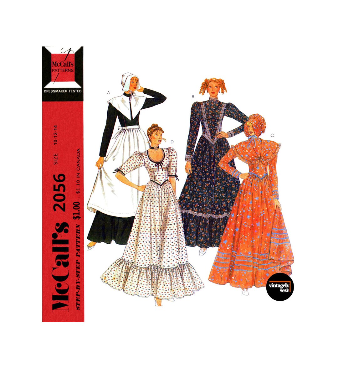 Prairie Dress, Pilgrim Costume, Apron, Shawl and Hats, Bust 32.5 to 36 ...