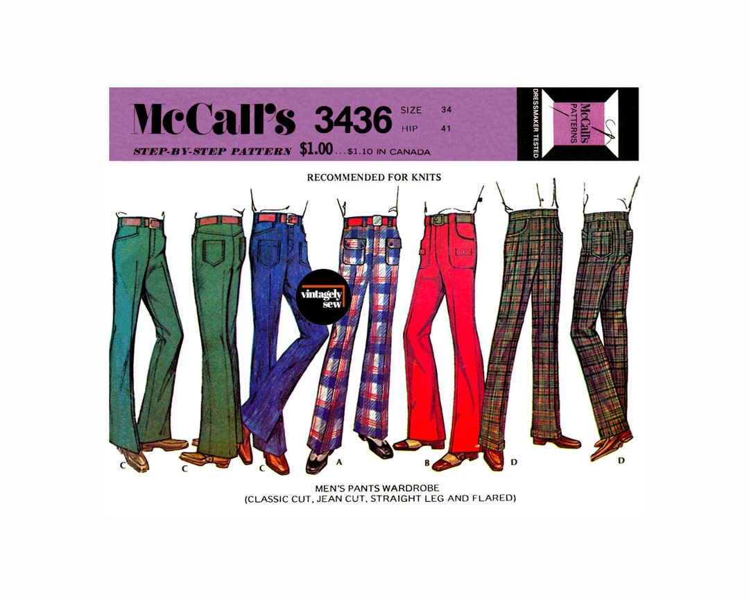 70s Men's Classic Cut, Jean Cut, Straight Leg and Flared Pants, Waist ...