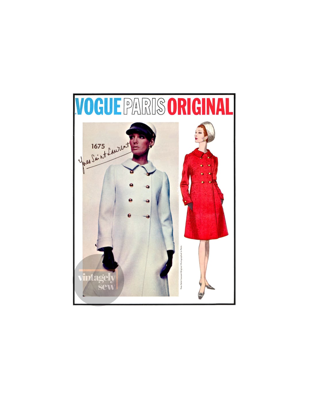 60s Military Style, A-line Coat, Bust 38" (97 Cm) Vogue Paris Original ...