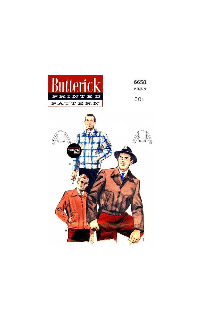 50s Men's Classic Bomber Jacket, Chest 38-40 (97-102 Cm), Butterick ...