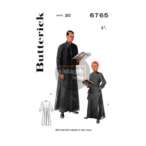 50s Men's or Boy's Cassock in Two Styles, Various Sizes, Butterick 6765 ...