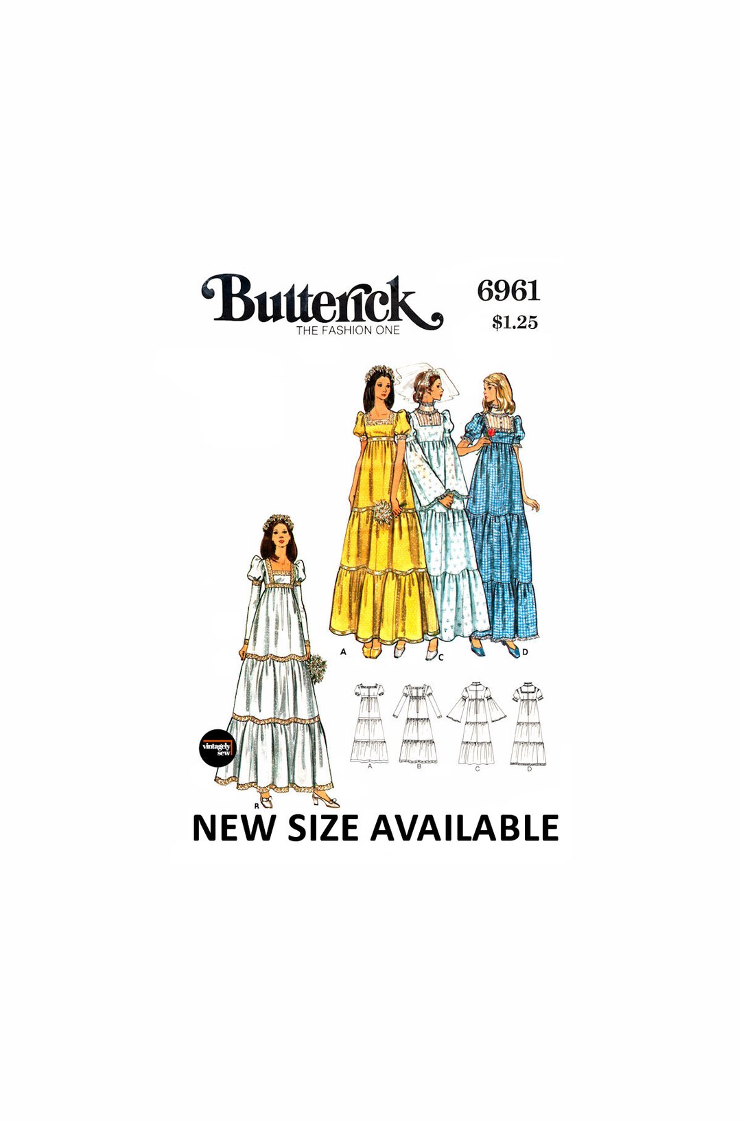 70s Empire Waist, Cottagecore Bridal or Bridesmaid Tiered Dress ...