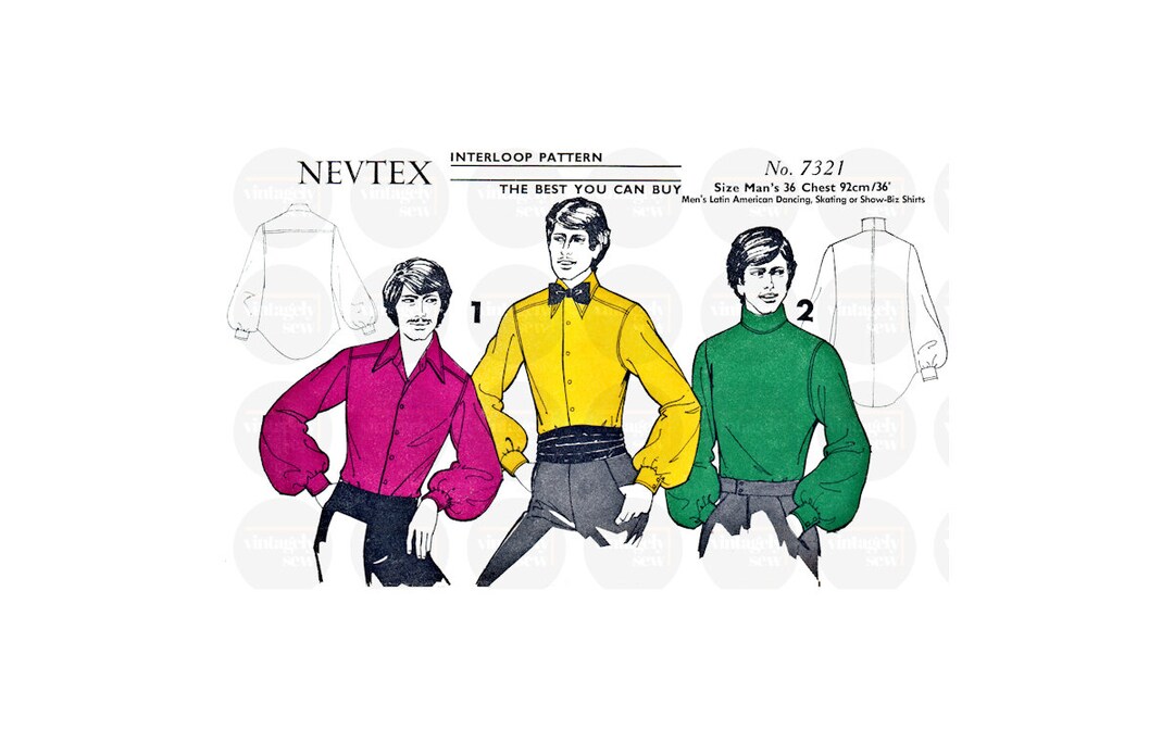60s Men's Latin American Dancing or Skating Tops With Bishop Sleeves ...