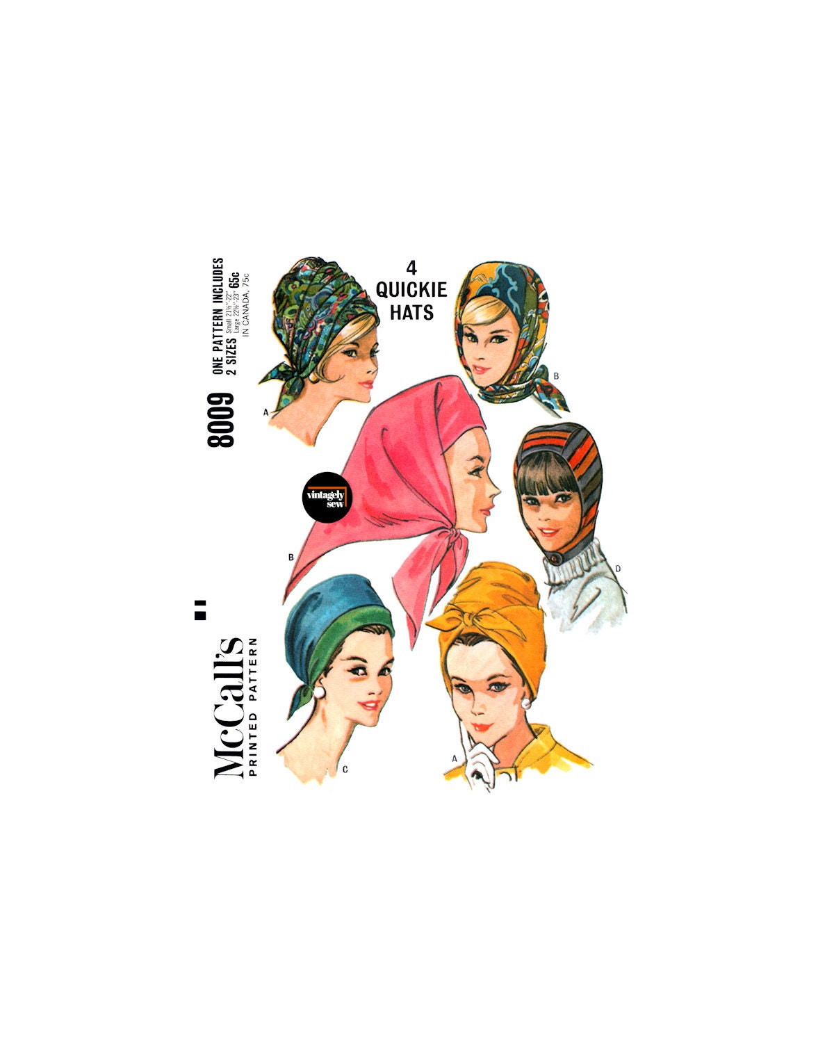 60s Kerchief, Hood, Turban, Tie-back/front/under Chin Hats, Size Small ...