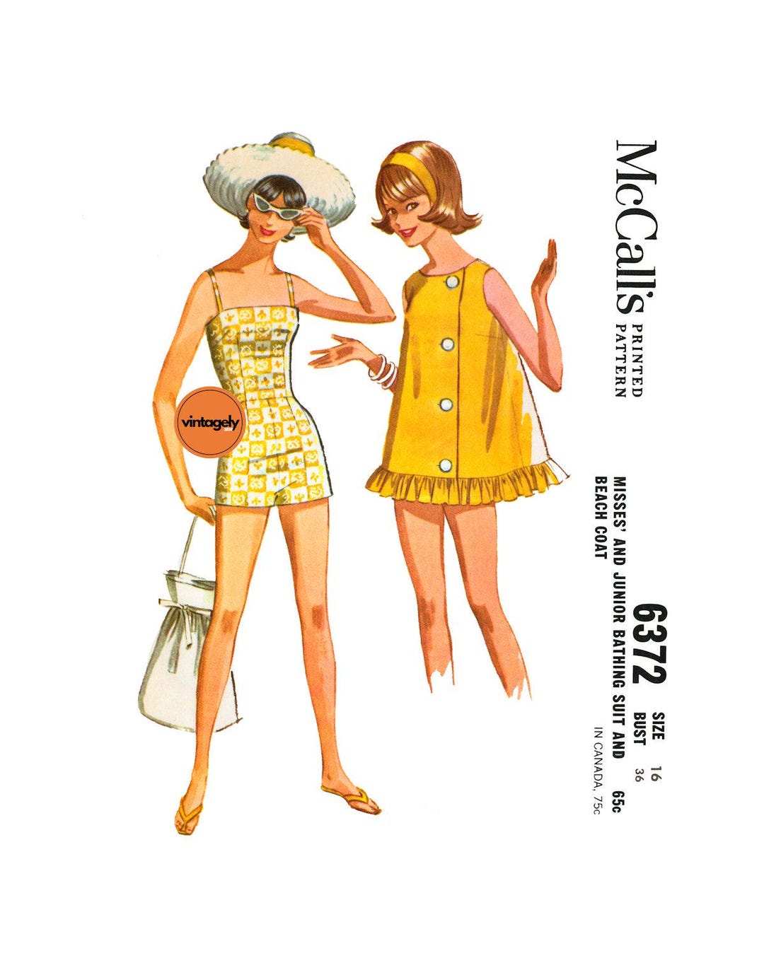 60s One Piece Bathing Suit and Beach Coat, Bust 36 (92 Cm), Mccall's ...