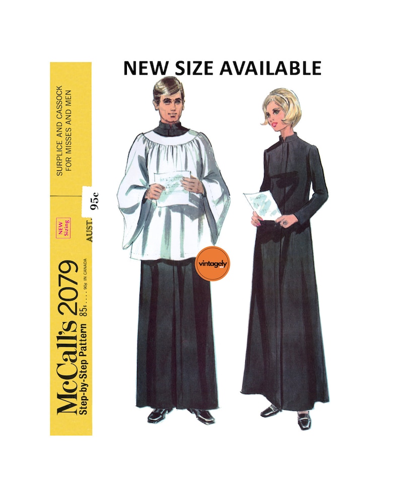 60s Mens' or Womens' Surplice and Cassock, Various Sizes, Mccall's 2079 ...