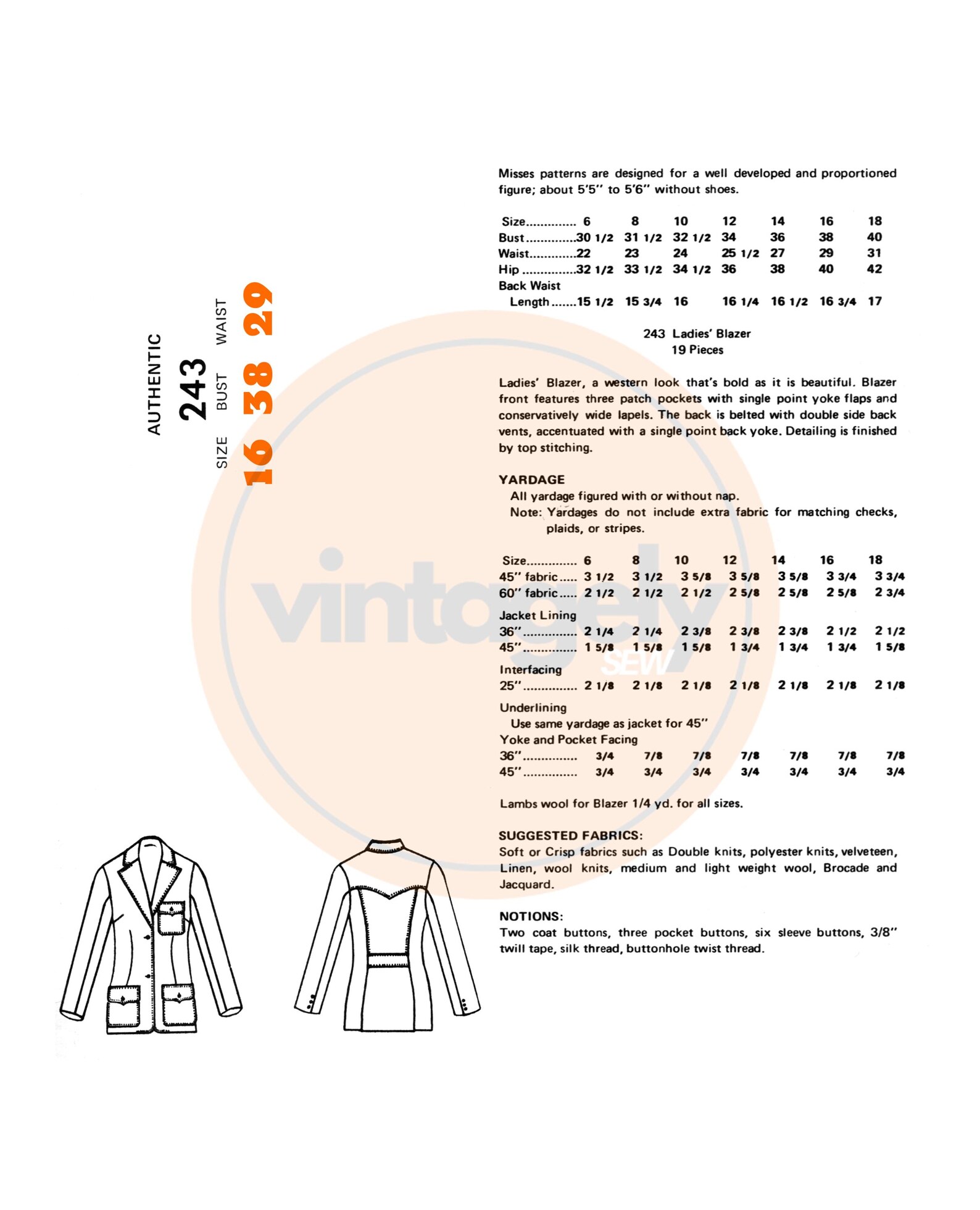 70s Western Blazer With Back Yoke, Bust 38 (97 Cm), Authentic Patterns ...