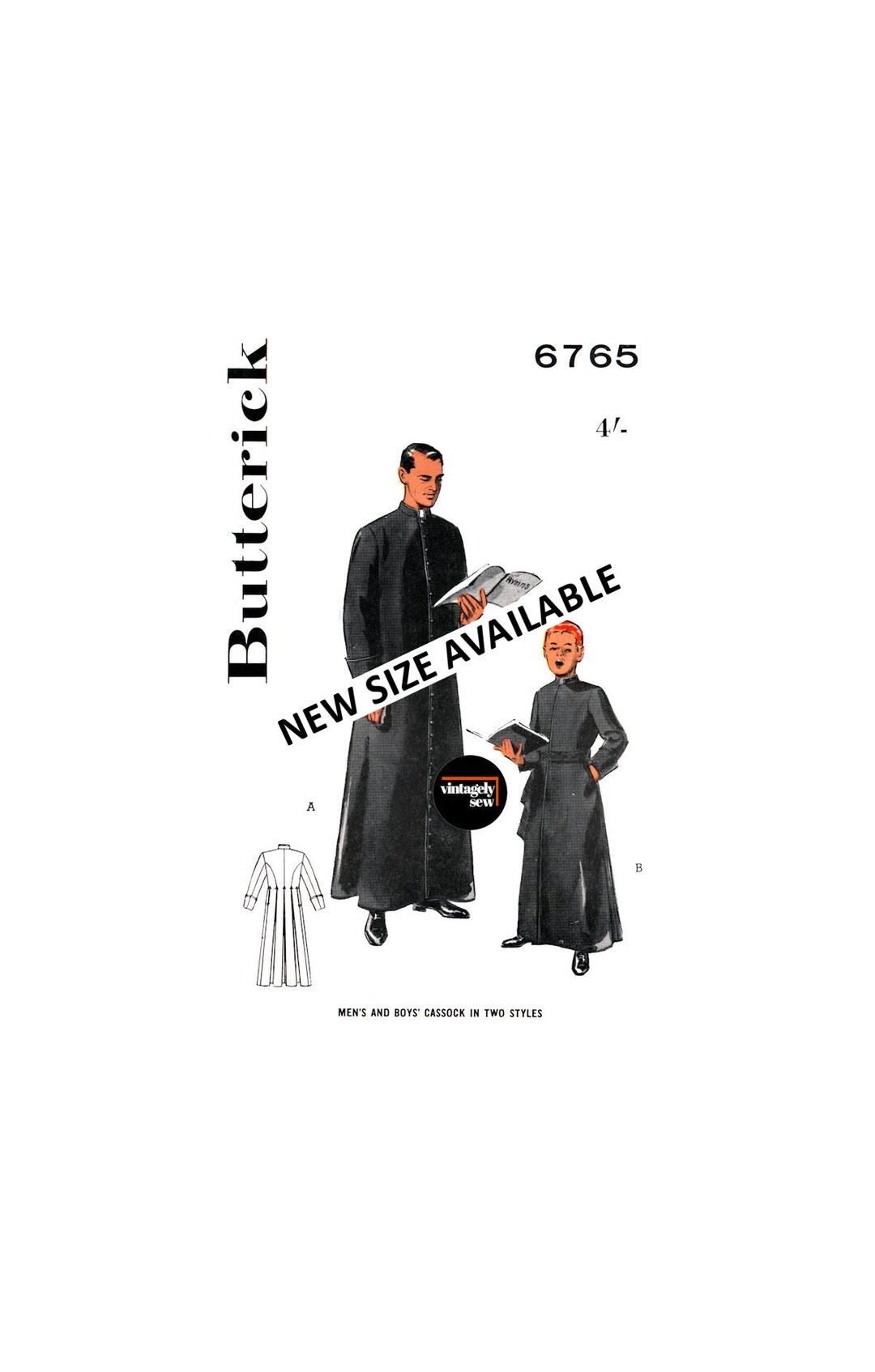 50s Men's or Boy's Cassock in Two Styles, Chest Size 30 (76.5 Cm), 36 ...