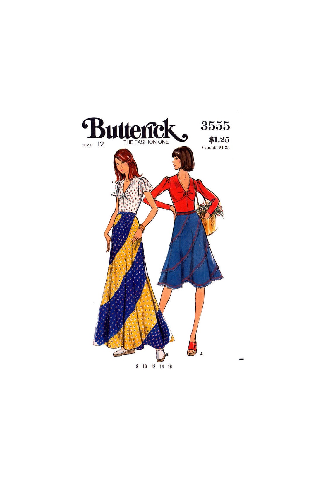 70s Bias Swirl Skirt in Two Lengths and Top, Butterick 3555, Size 12 ...