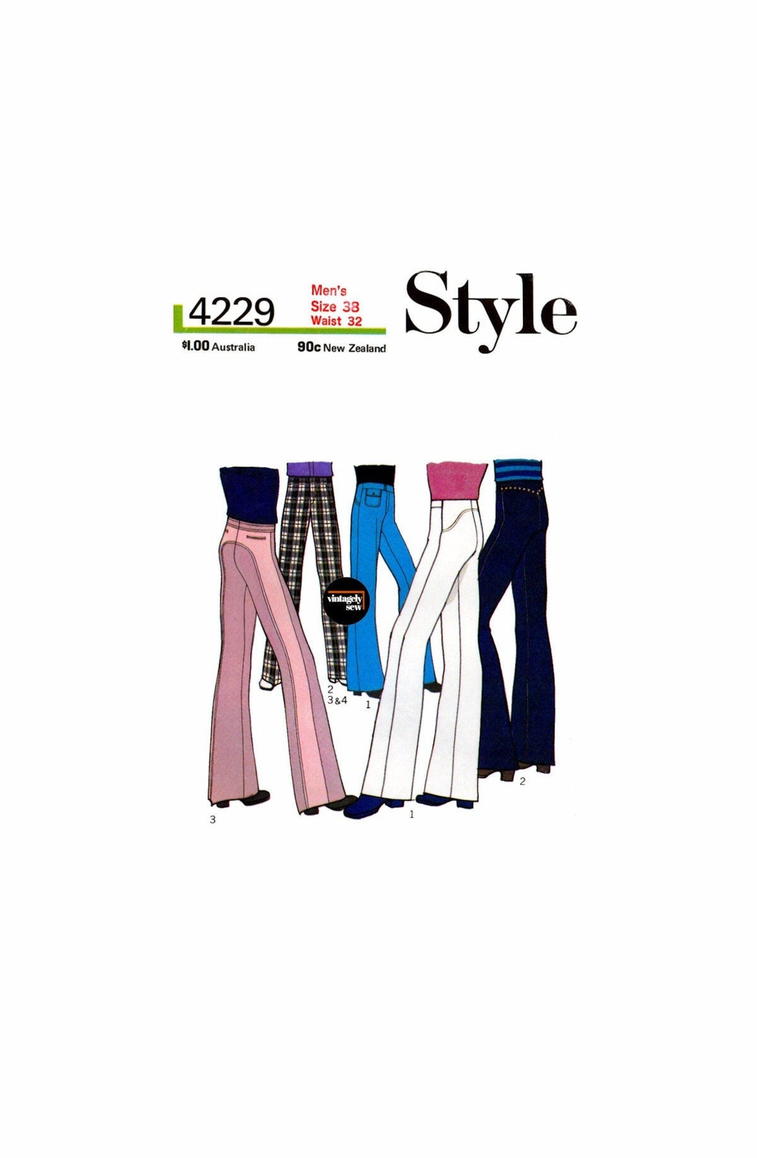 70s Men's Flared Trousers With Design Variations, Waist 32" (81 Cm ...