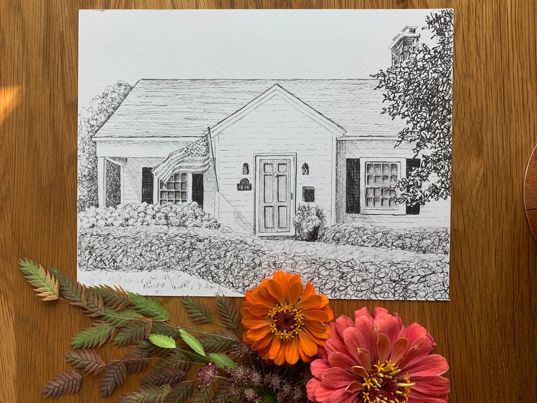 Classic Pen and Ink Home Portrait - Etsy