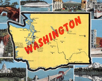 Washington State Map Vintage - Etsy