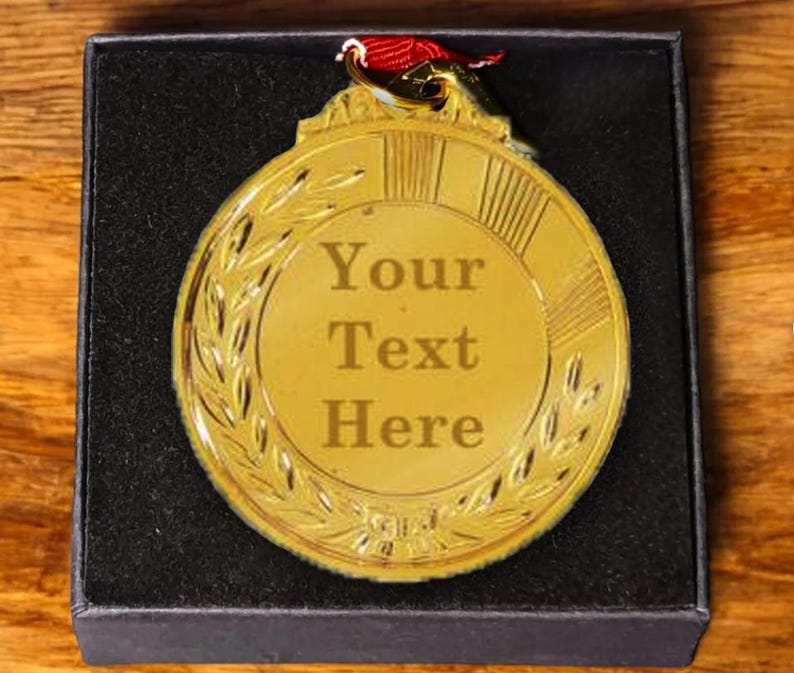 Personalised Engraved Gold Coloured Metal Medal With Number 1 Embossed ...