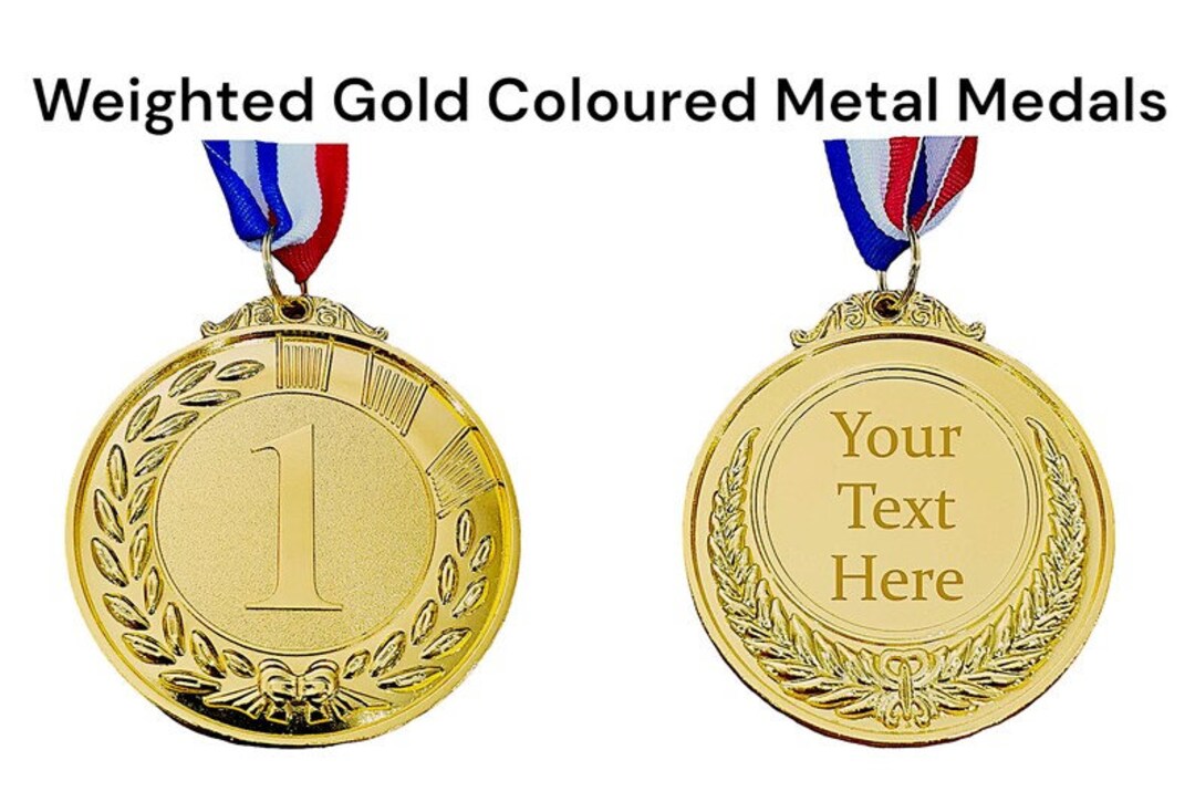 Personalised Engraved Gold Coloured Metal Medal With Number 1 Embossed ...