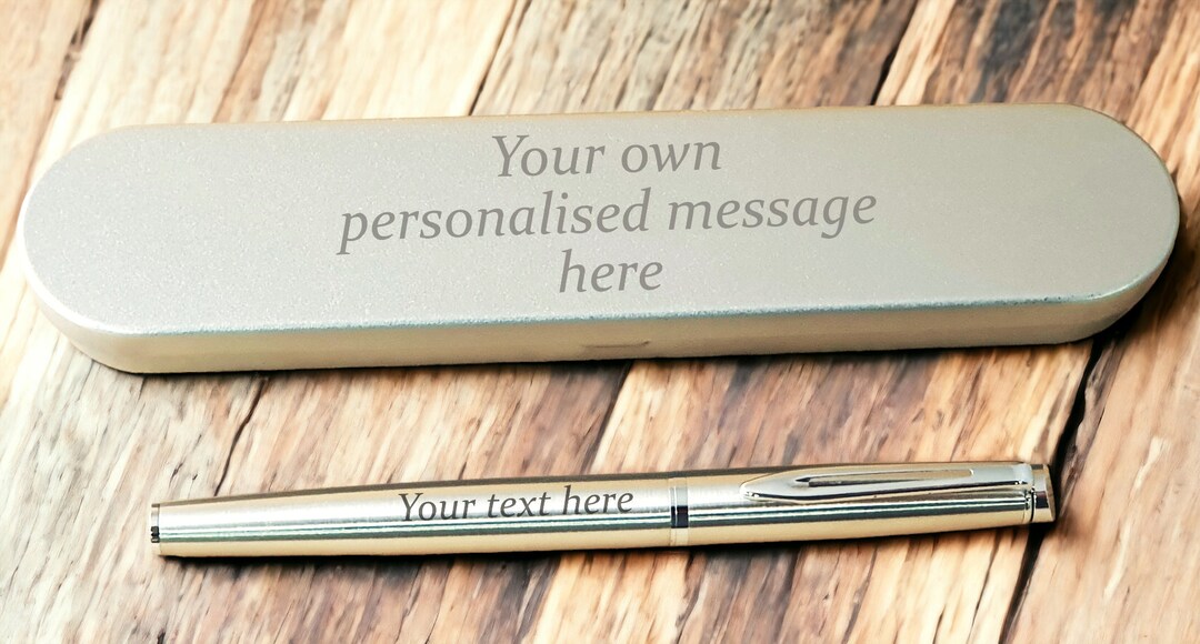 Personalised Engraved Silver Metal Ball Point Pen in Gift Tin. Black ...