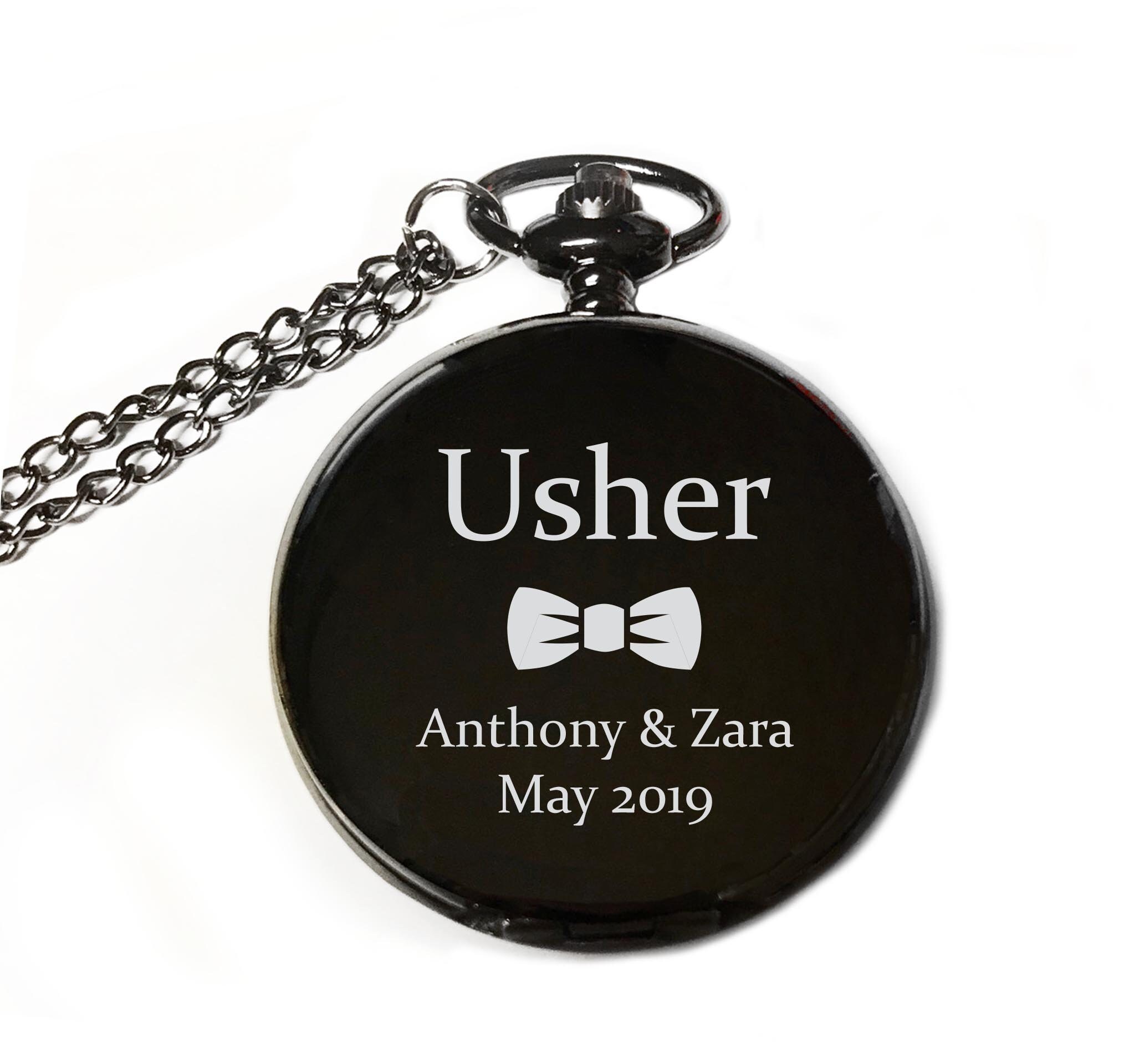 Personalised Engraved Shiny Black Metal Pocket Watch Usher | Etsy