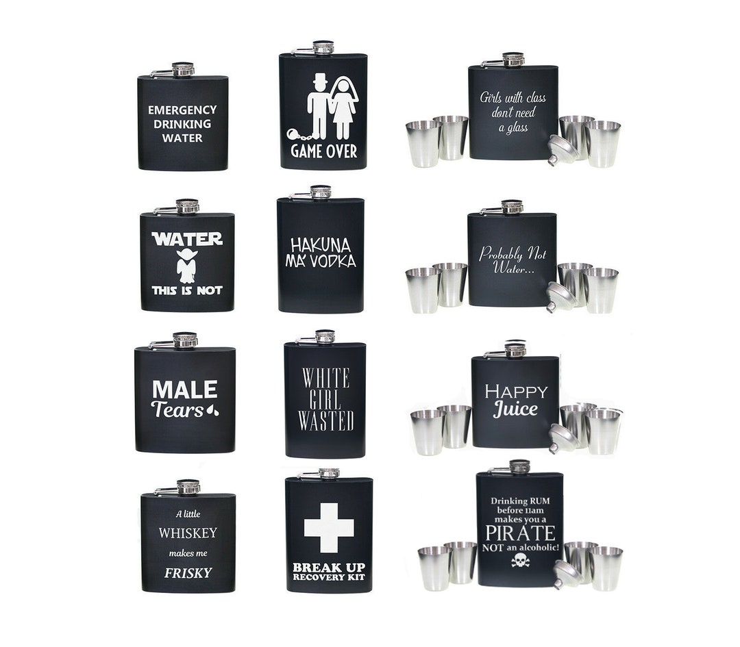 FUNNY Engraved 6oz or 8oz Hip Flasks or Hip Flask Sets. Black - Etsy