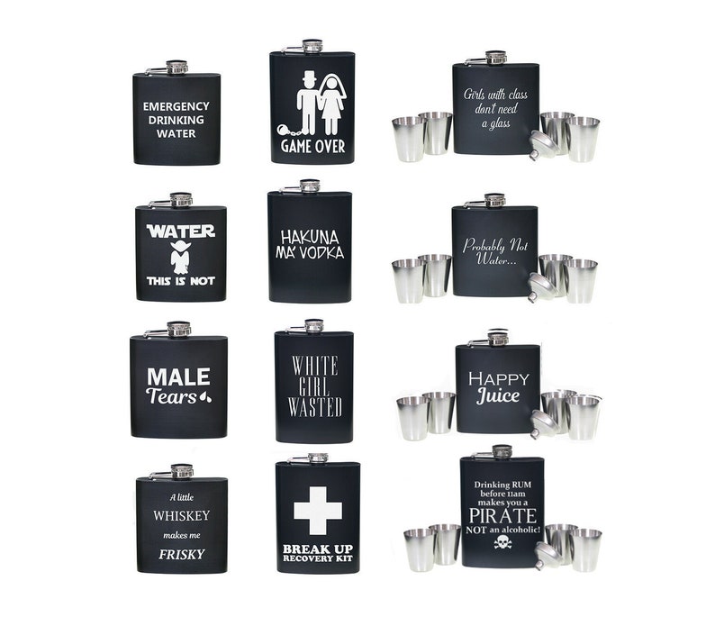 FUNNY Engraved 6oz or 8oz Hip Flasks or Hip Flask Sets. Black - Etsy