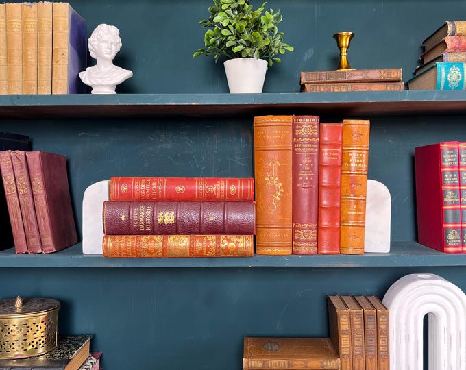 Vintage Foreign Language Books by the Foot: Ornate Leather Decor, Set ...