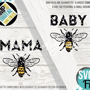 Mama Bee Baby Bee SVG Bundle, Mommy and Me SVG, Distressed Bee, SVG ...