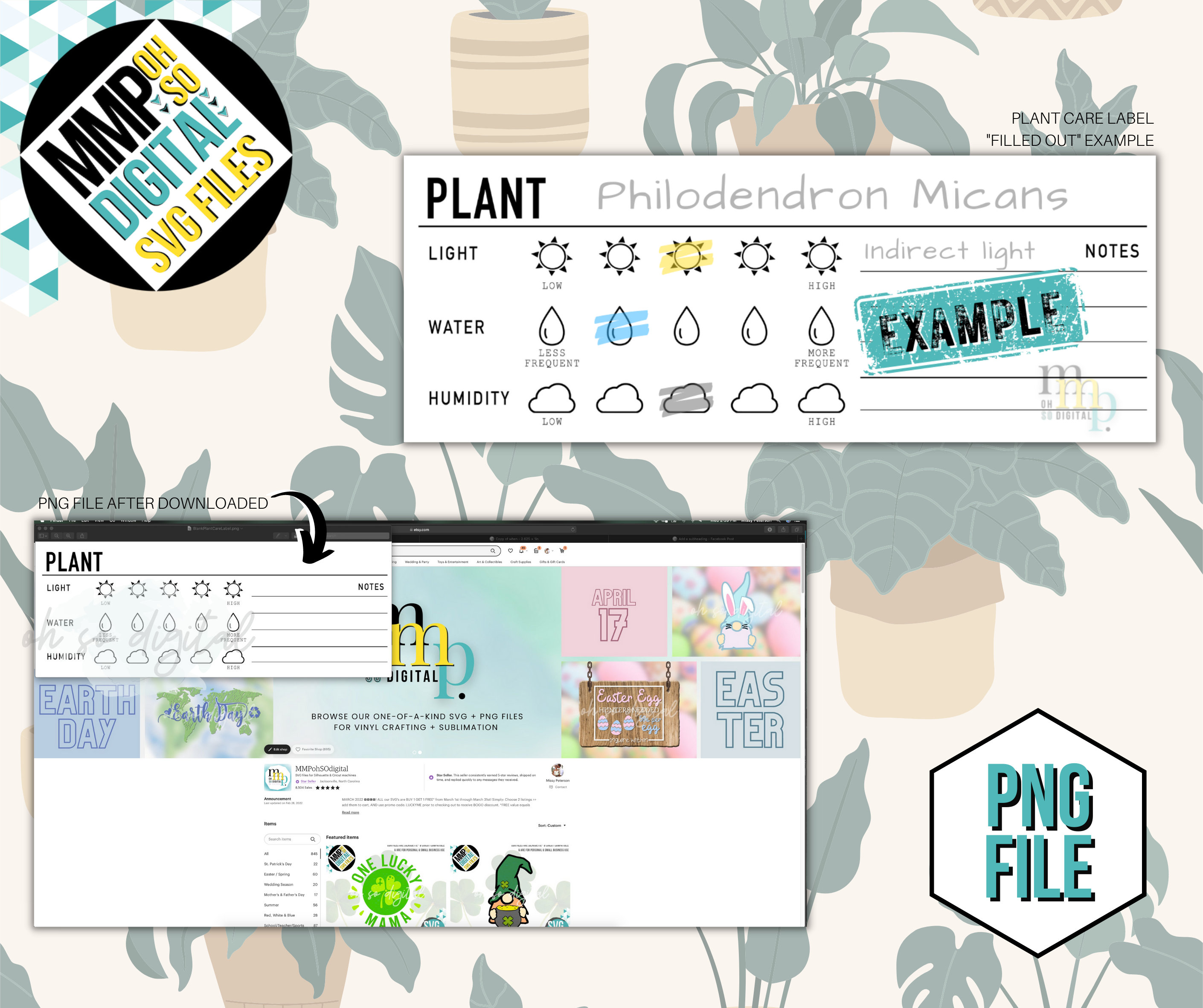 Plant Care Label Template PNG File Houseplant Info - Etsy UK