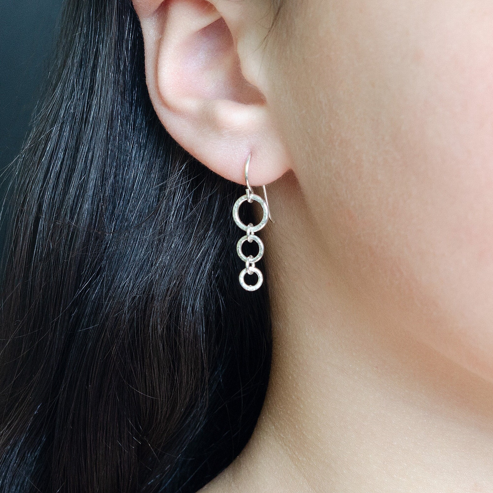 Small Sterling Silver Dangle Textured Silver Circles Earrings Delicate ...