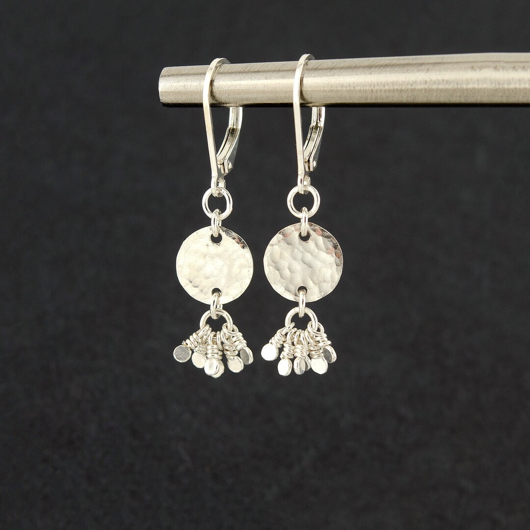 Hammered Silver Disc Earrings, Lever-back Silver Earrings, Textured ...