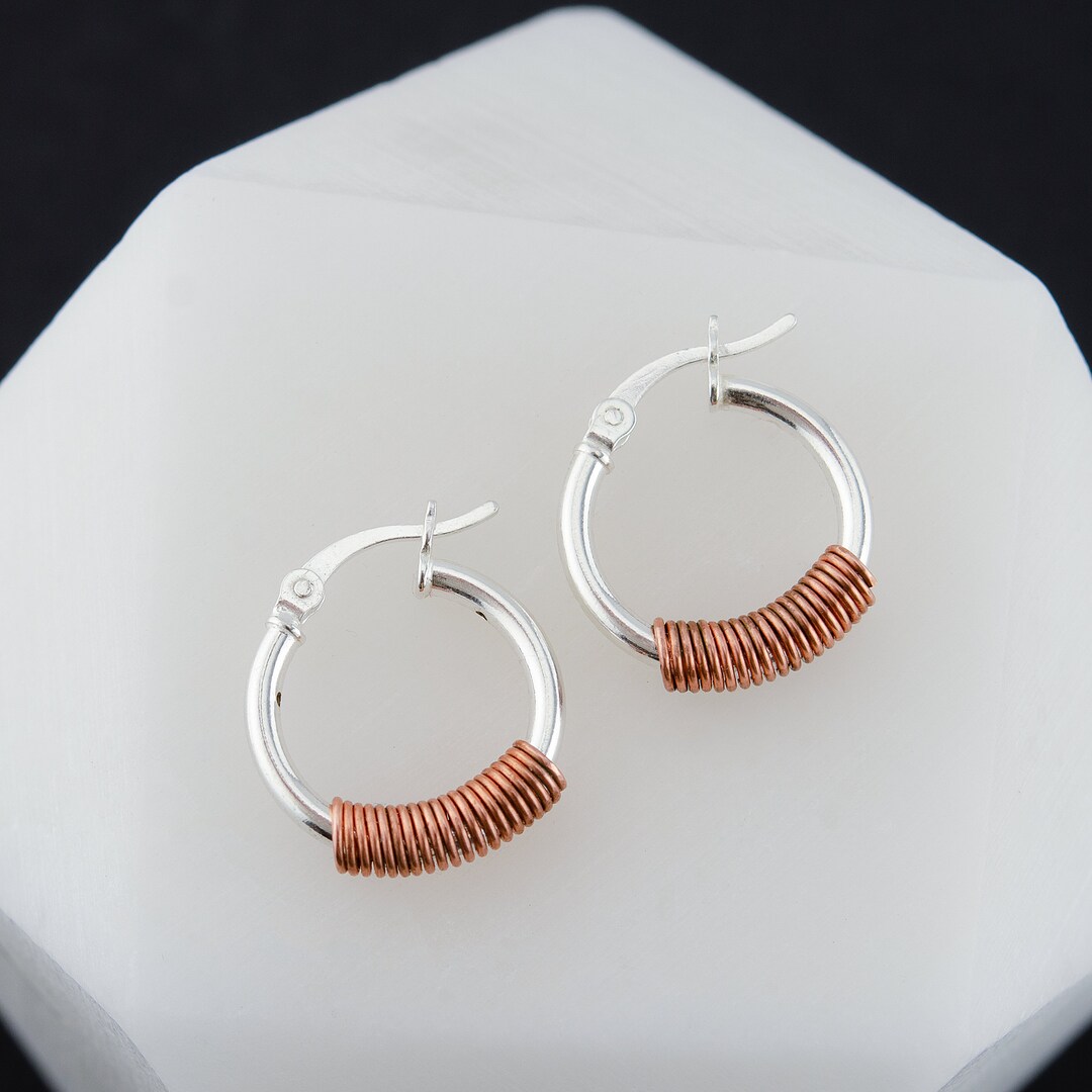 Two Tone Latch Back Hoops Mixed Metal Hoops Clip Closure Hoops Silver ...