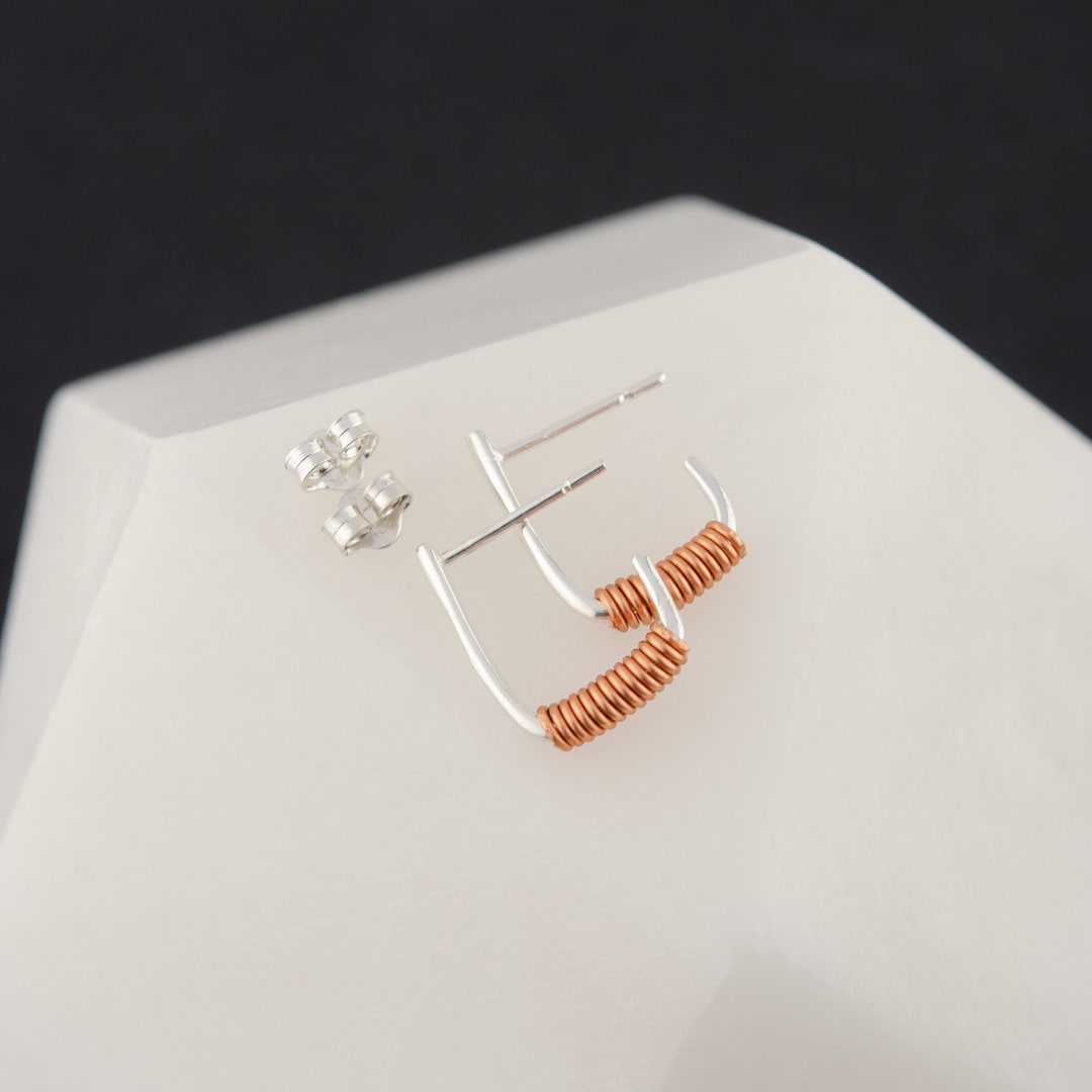 Mixed Metal Stud Earrings, L Shape Hoop Earrings, Dainty U Shape ...
