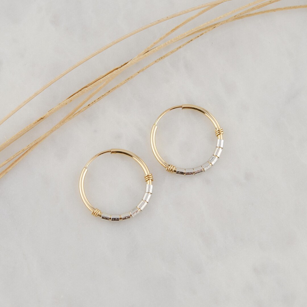 Two-tone Hoops, Minimalist Hoop Earrings, Mixed Metal Earrings ...