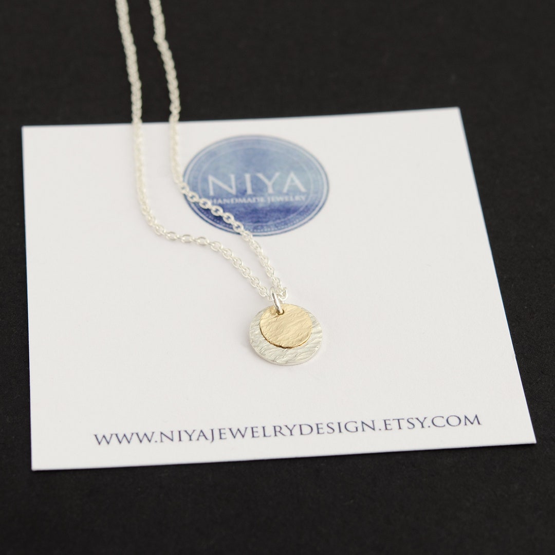 Two Tone Disc Coin Necklace • Dainty Circle Necklace • Mixed Metal ...