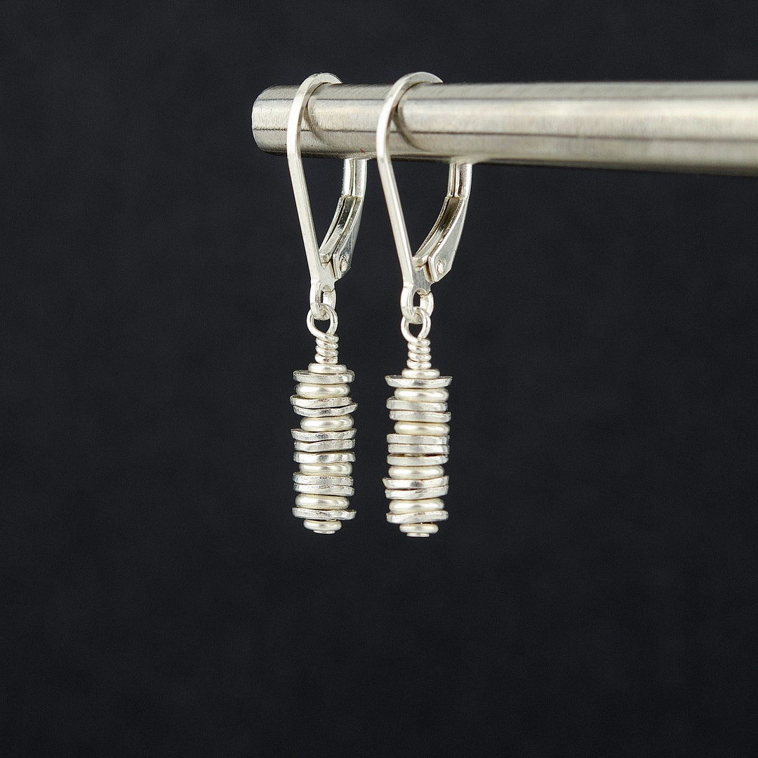 Dainty Silver Lever-back Earrings, Small Silver Earrings, Silver Drop ...