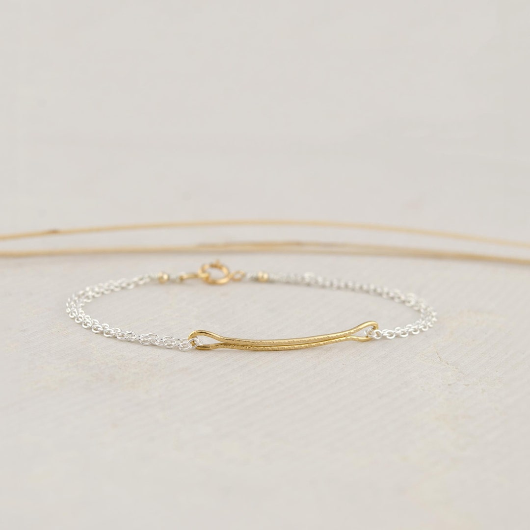 Dainty Gold Bar Bracelet, Mixed Metal Bracelet, Delicate Chain Bracelet ...