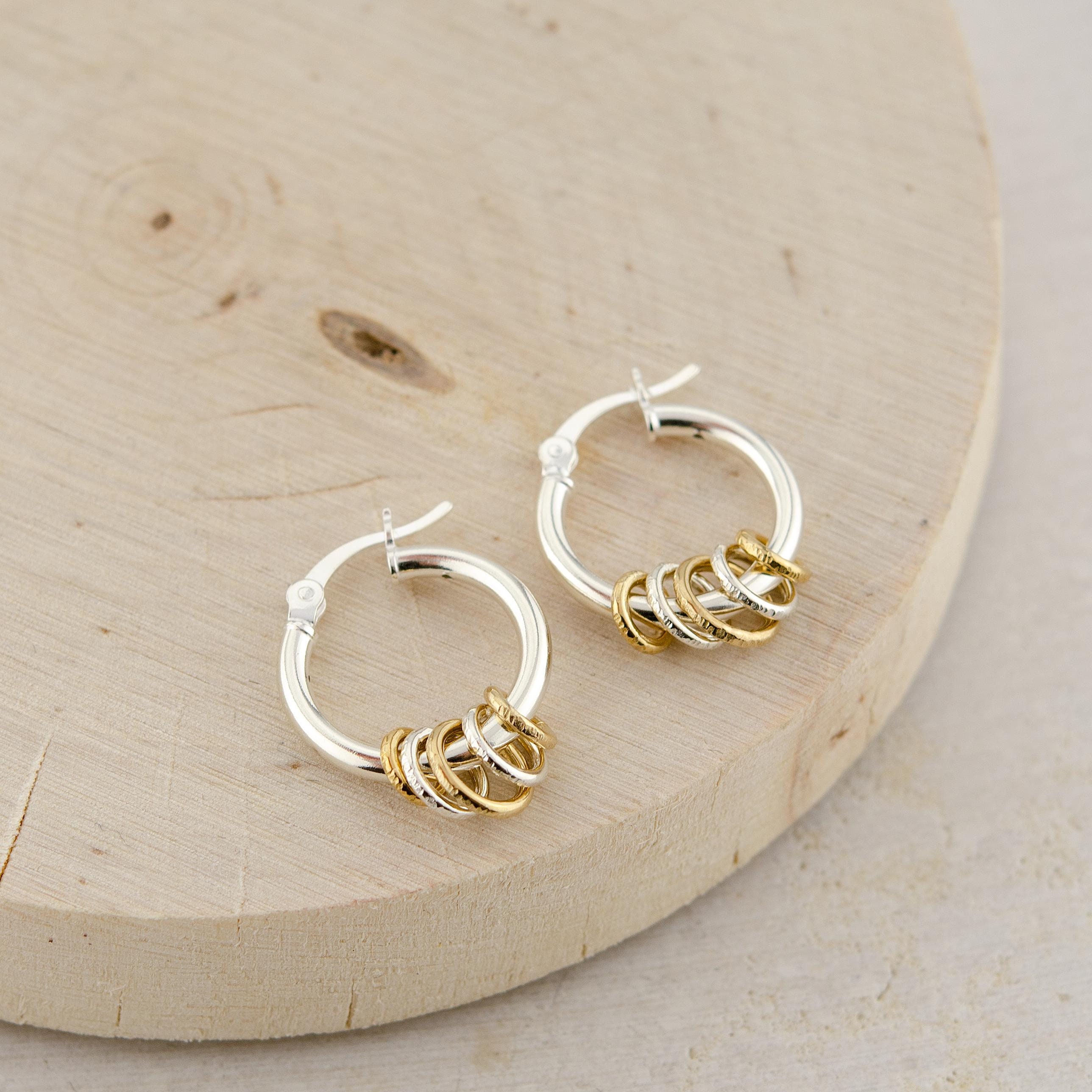 Mixed Metal Hoop Earrings, Dangle Charms Hoops, Two Tone Jewelry ...