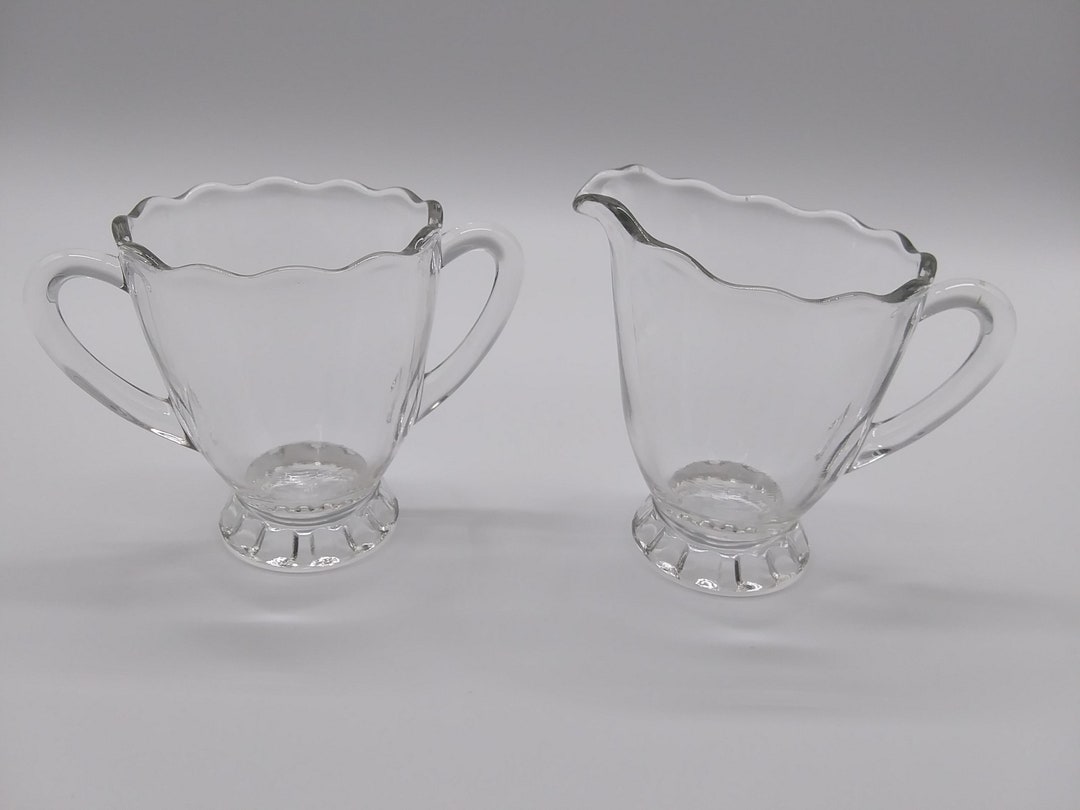 Vintage Depression Glass Clear Ruffle Wavy Footed Pair Set Creamer ...