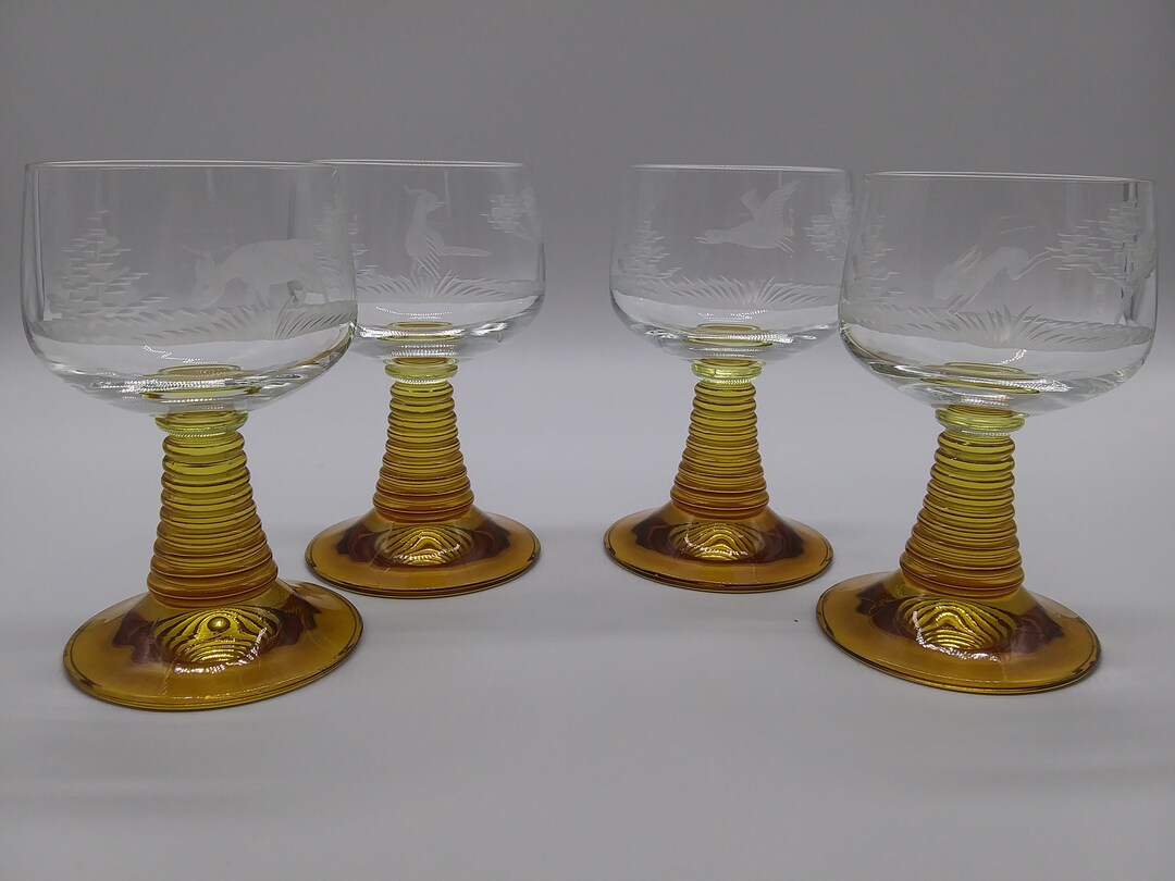 Vintage German Schott Zwiesel Crystal Animal Wildlife Forest Etched ...