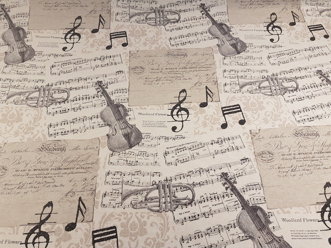 Violin & Music Notes Fabric for Curtains Upholstery Fabric, Black and ...