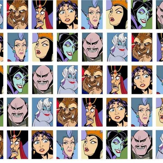 Sc-disney Villains Grid Faces 100% Cotton Fabric | Etsy