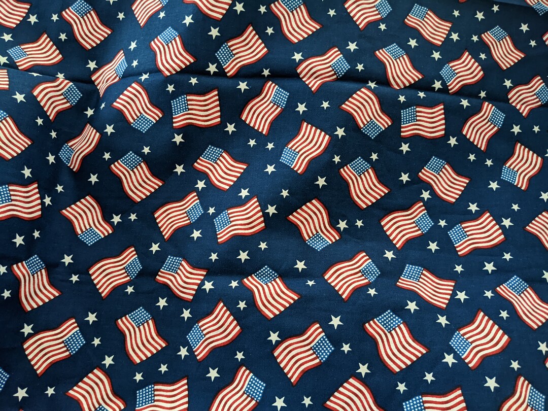 American Flag Fabric, Stars and Stripes Navy Blue Red Stars Patriotic ...